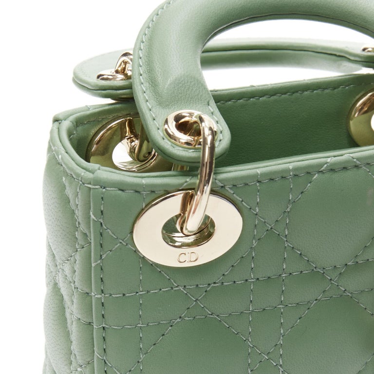 CHRISTIAN DIOR Micro Lady Dior green quilted Cannage lambskin CD charm ...