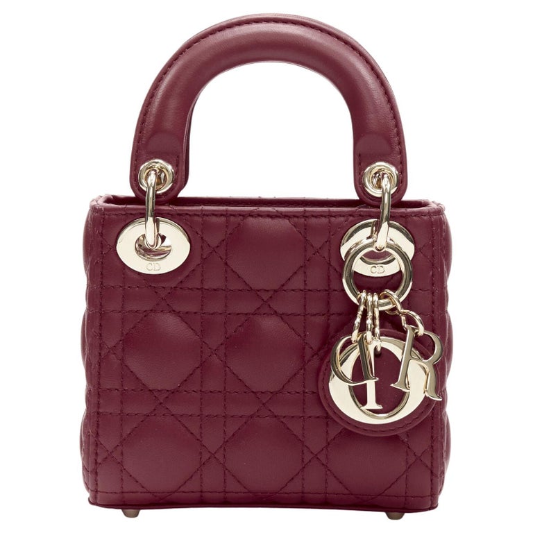 CHRISTIAN DIOR Micro Lady Dior red quilted Cannage lambskin CD charm ...