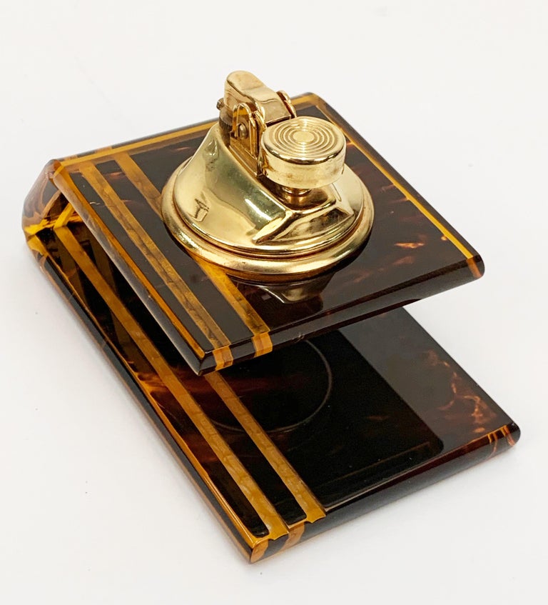 Christian Dior Midcentury Lucite and Brass French Table Lighter, 1970s ...