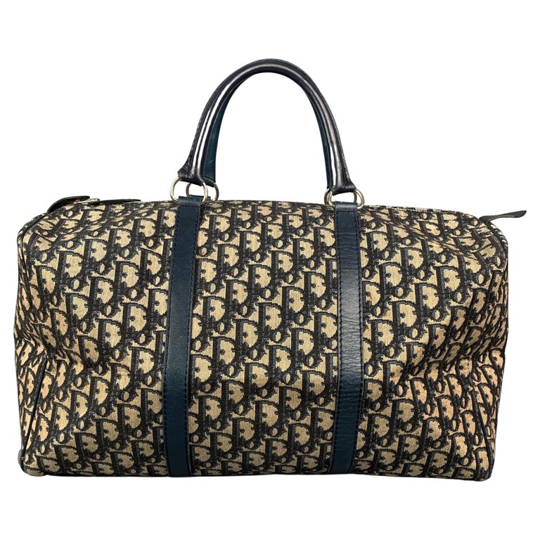 CHRISTIAN DIOR Monsieur Boston Navy and Beige Monogram Coated Canvas ...