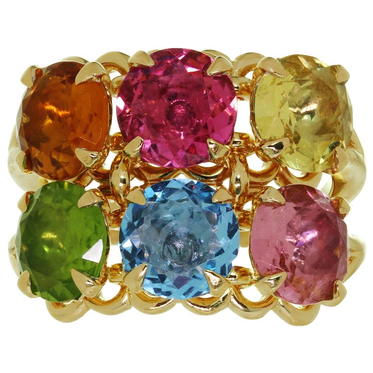 Christian Dior Multicolor Gemstone Yellow Gold Ring For Sale at 1stDibs