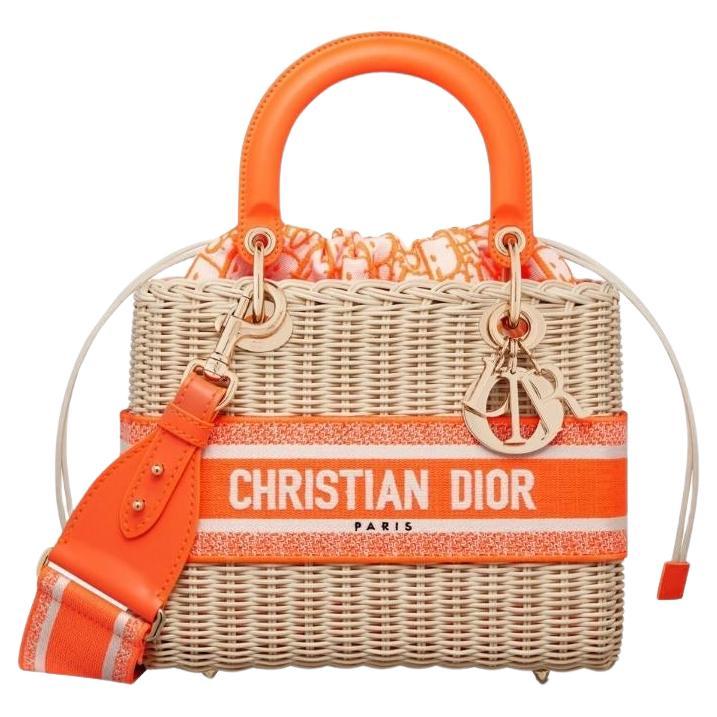 Christian Dior Natural and Neon Orange LADY DIOR MEDIUM BAG For Sale at ...