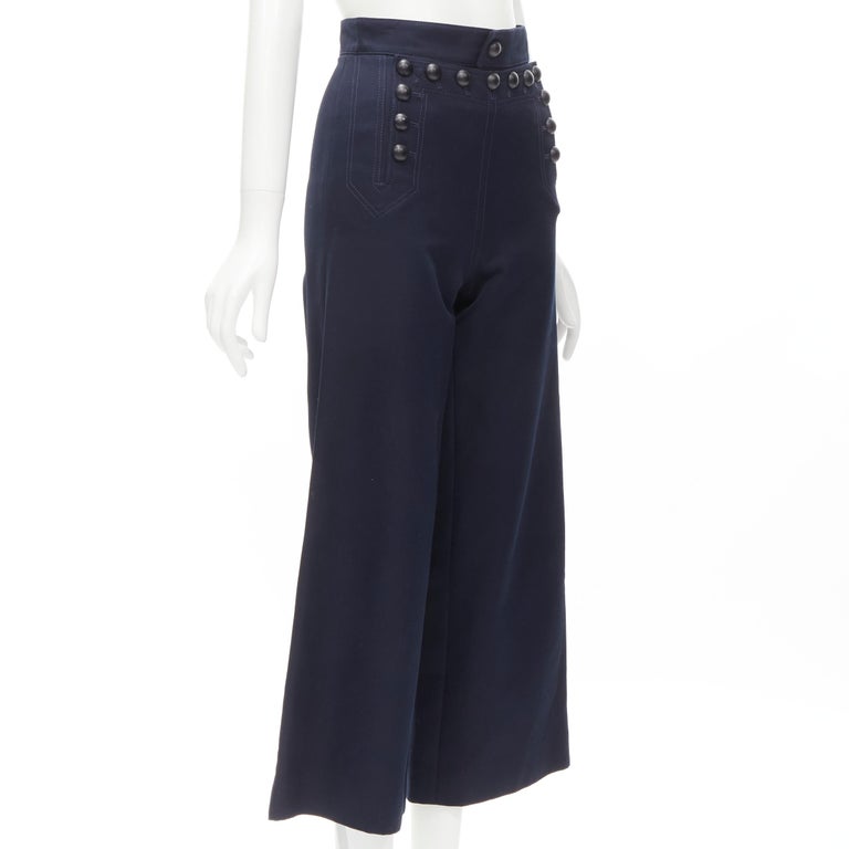 CHRISTIAN DIOR nautical sailor button wide leg pants S For Sale at 1stDibs