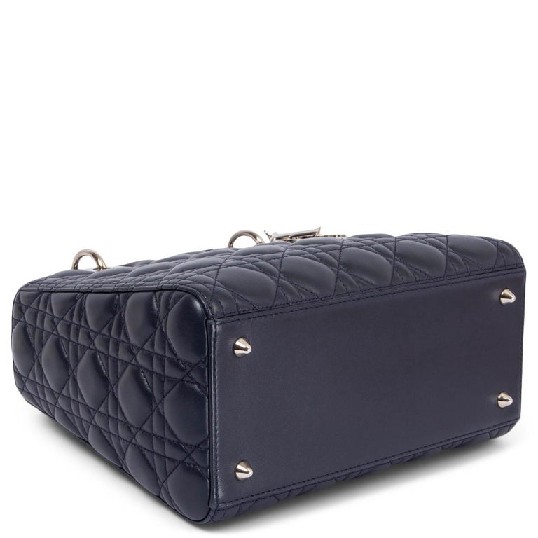 CHRISTIAN DIOR navy blue CANNAGE leather LADY DIOR MEDIUM TOTE Bag For ...