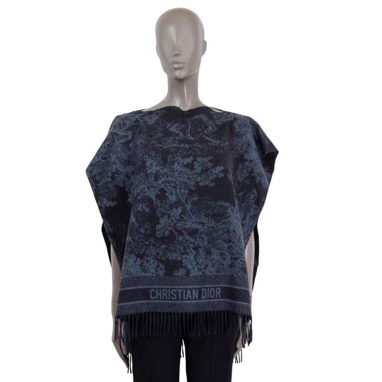 CHRISTIAN DIOR navy blue cashmere 2020 TOILE DE JOUY Poncho Jacket OS ...