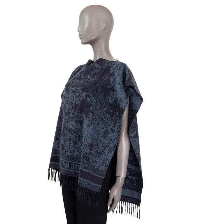 CHRISTIAN DIOR navy blue cashmere 2020 TOILE DE JOUY Poncho Jacket OS ...