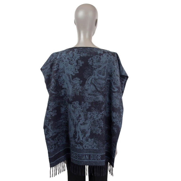 CHRISTIAN DIOR navy blue cashmere 2020 TOILE DE JOUY Poncho Jacket OS ...