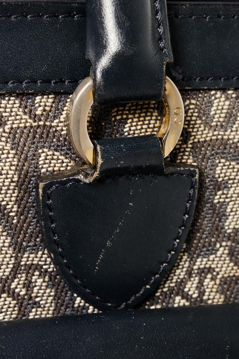 Christian Dior Navy Blue Logo Trotter Canvas Leather Small Tote Bag For ...