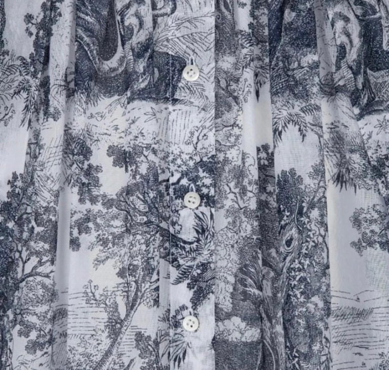 Christian Dior Navy Blue Toile de Jouy Cotton Voile Mid Length Dress ...