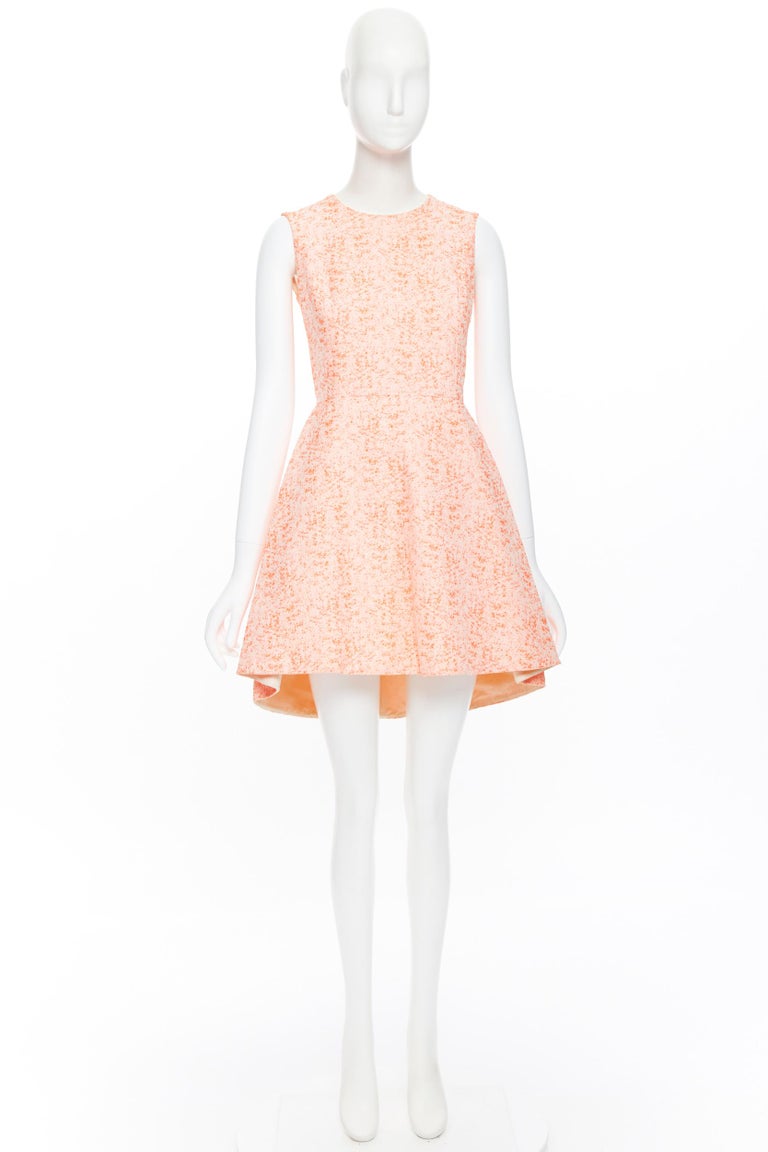 CHRISTIAN DIOR neon orange cotton jacquard fit flared cocktail dress ...