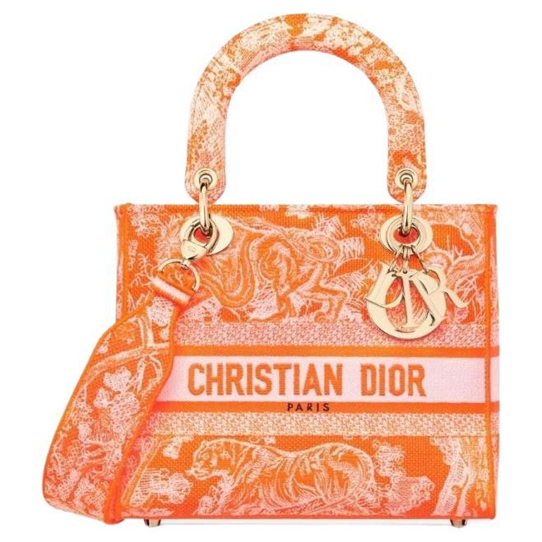 Christian Dior Neon orange LADY D-LITE MEDIUM BAG For Sale at 1stDibs