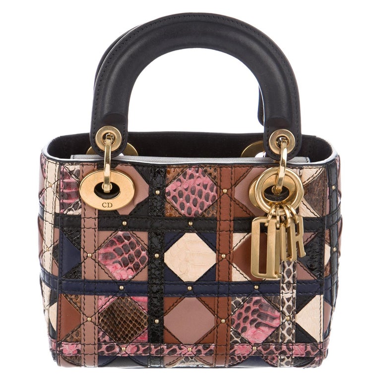 Christian Dior NEW Multi Gold Snakeskin Exotic Small Top Handle ...
