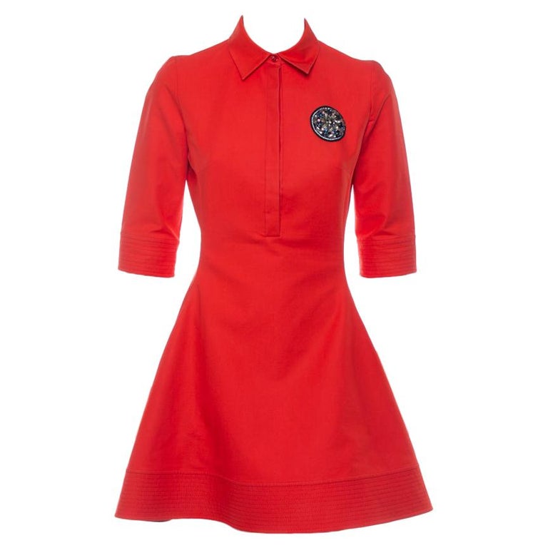 Christian Dior Orange Cotton Embellished Detail Collared Mini Dress M ...