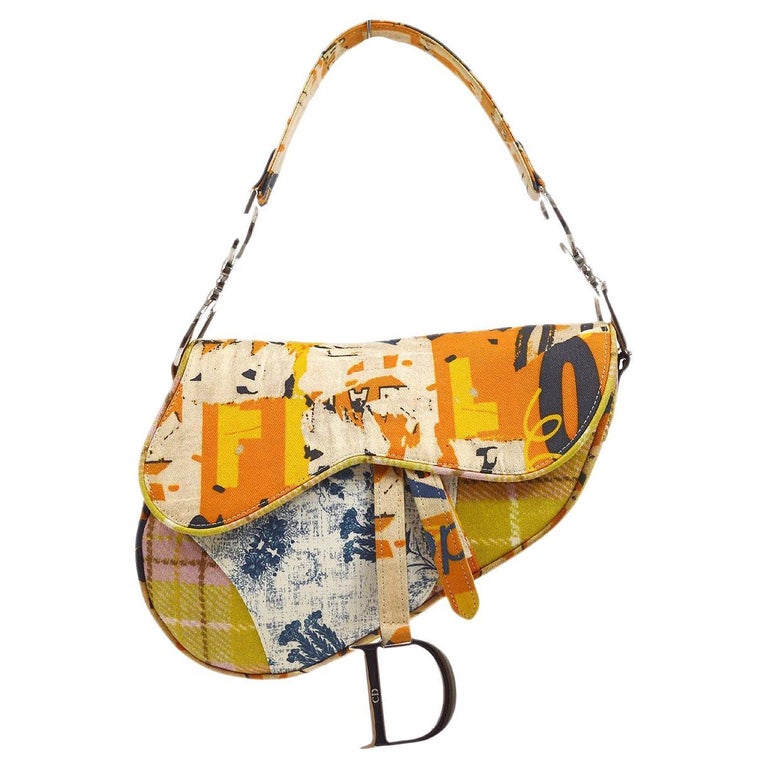 CHRISTIAN DIOR Orange Multi Color Canvas Silverr Logo Medium Evening ...