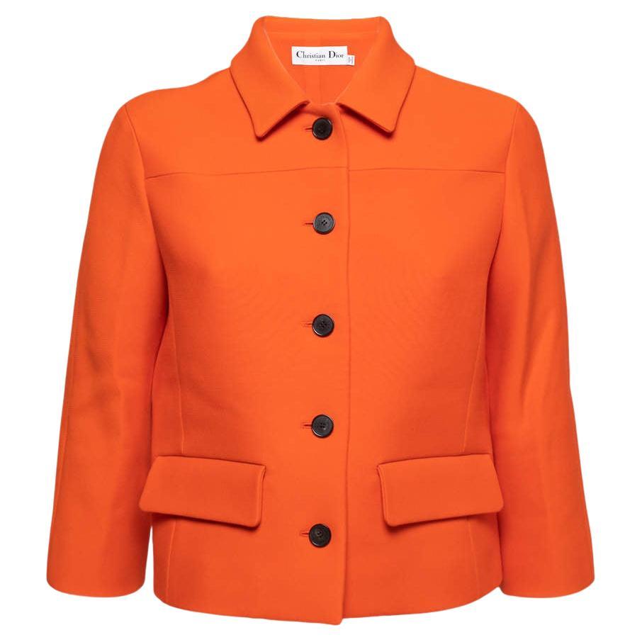 Christian Dior Orange Wool Button Front Jacket M For Sale at 1stDibs