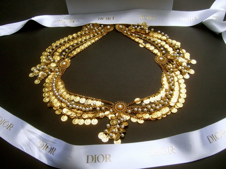 Christian Dior Ornate Dangling Coin and Pearl Belt - Necklace in Dior ...