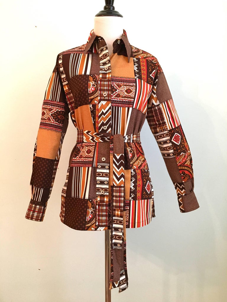 Christian Dior Patchwork Blouse 1970s I. Magnin and Co. For Sale at 1stDibs