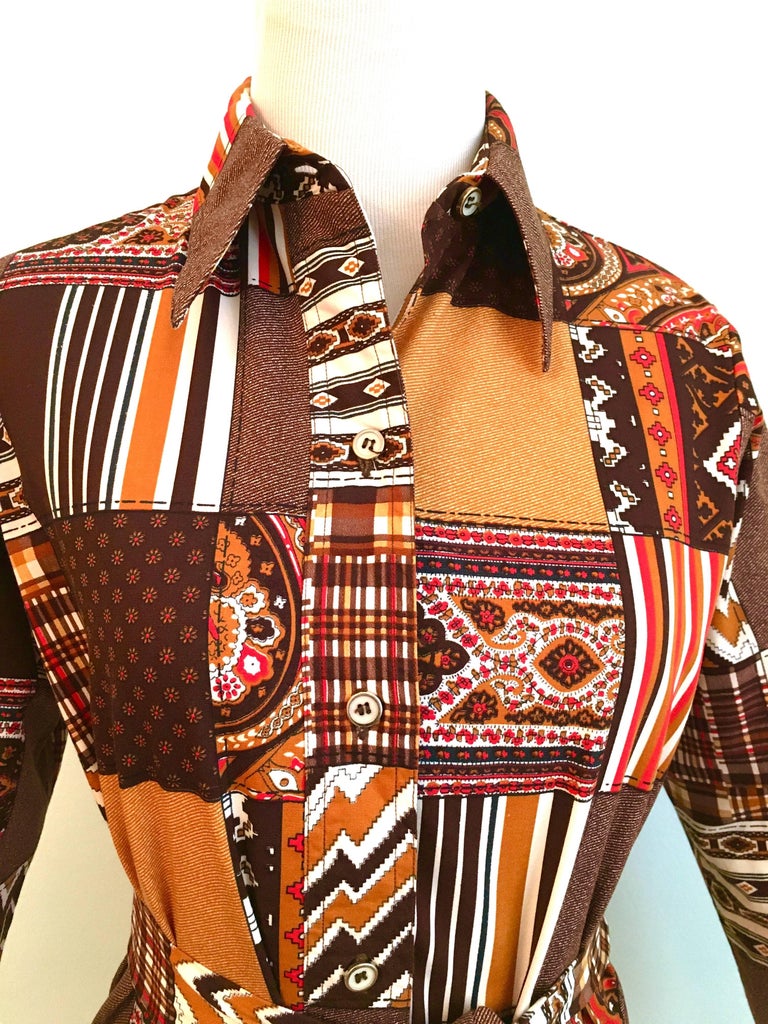Christian Dior Patchwork Blouse 1970s I. Magnin and Co. For Sale at 1stDibs