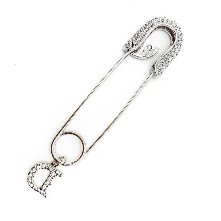 Christian Dior Pavé Crystal Safety Pin With Logo Charm 2000s For Sale ...