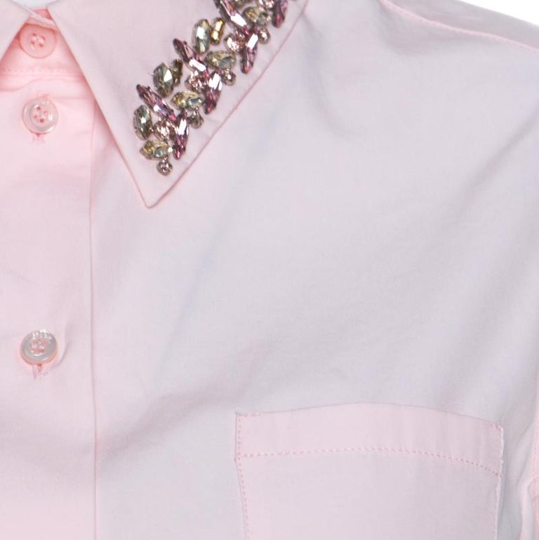 Christian Dior Pink Cotton Crystal Embellished Collar Sleeveless Shirt ...