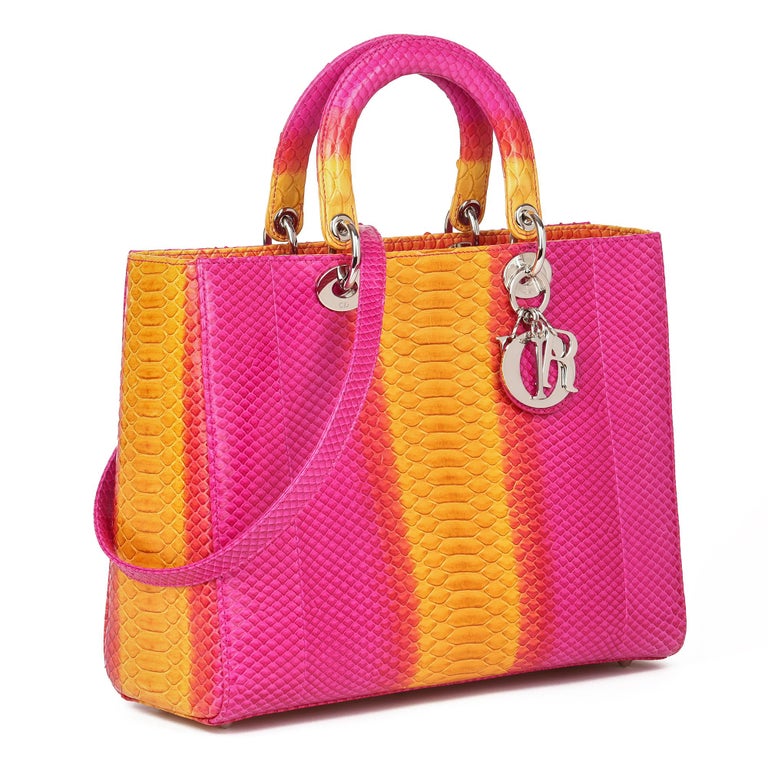 Christian Dior Pink and Orange Ombre Python Leather Lady Dior GM at 1stDibs