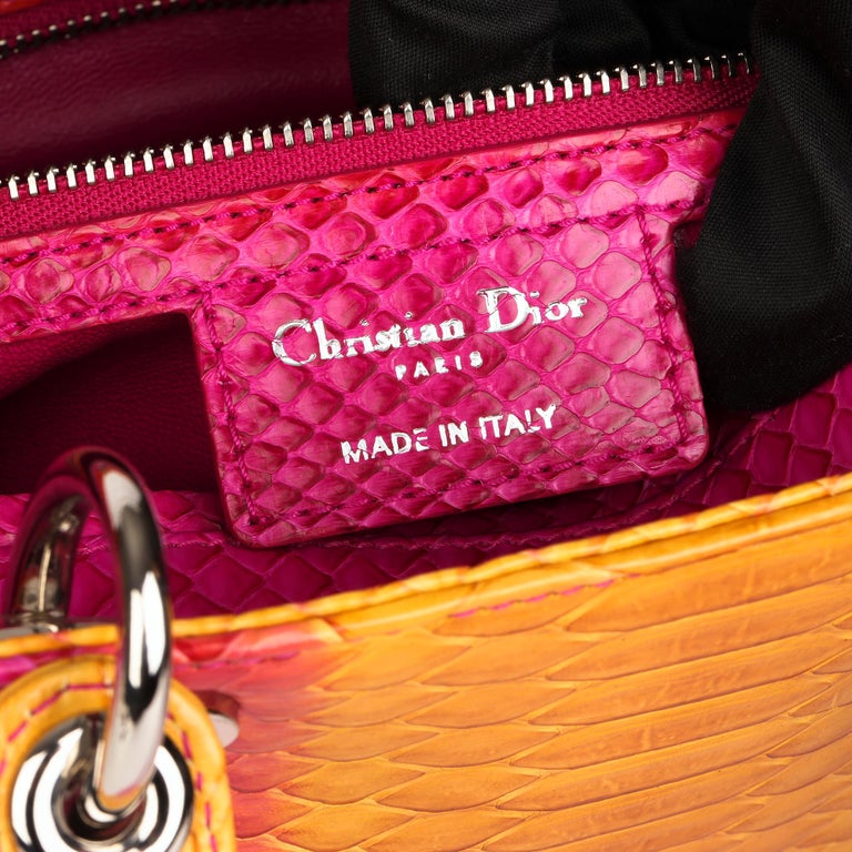 Christian Dior Pink and Orange Ombre Python Leather Lady Dior GM at 1stDibs