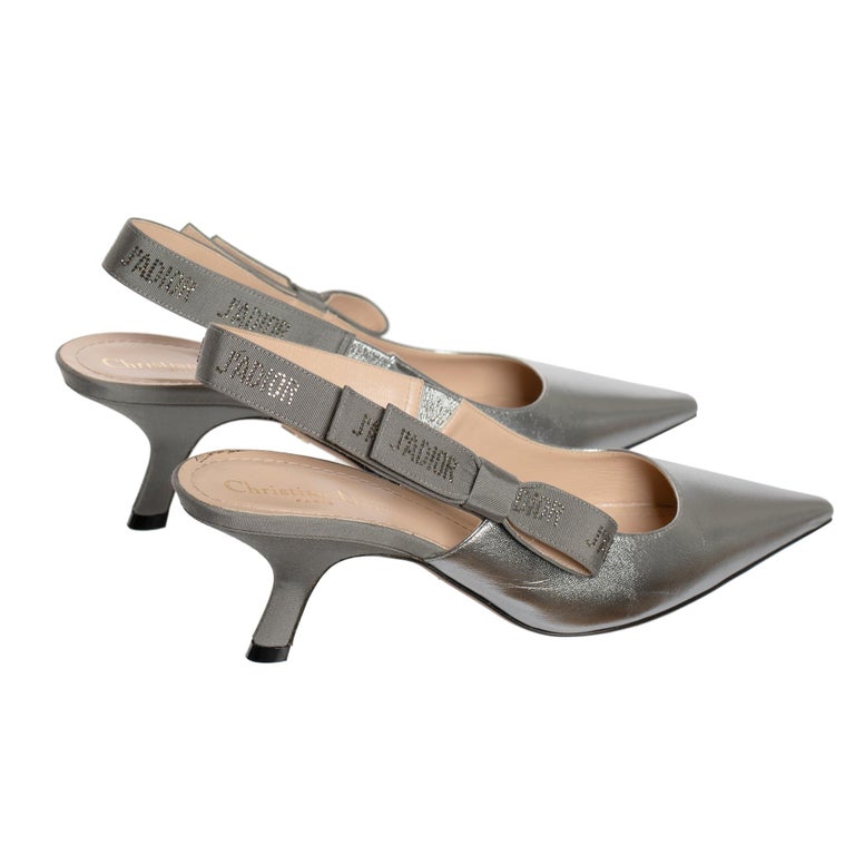 Christian Dior Pointed Metallic Silver Slingback Kitten Heel 39.5 FR ...