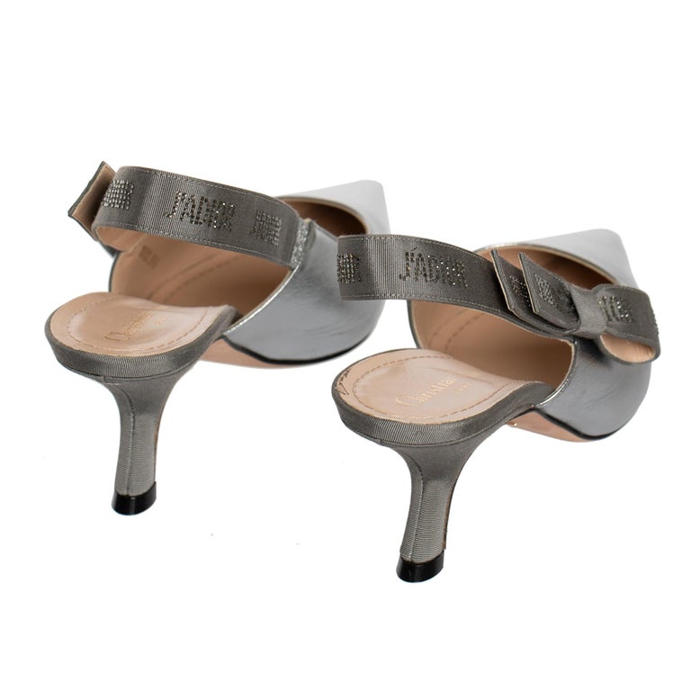 Christian Dior Pointed Metallic Silver Slingback Kitten Heel 39.5 FR ...