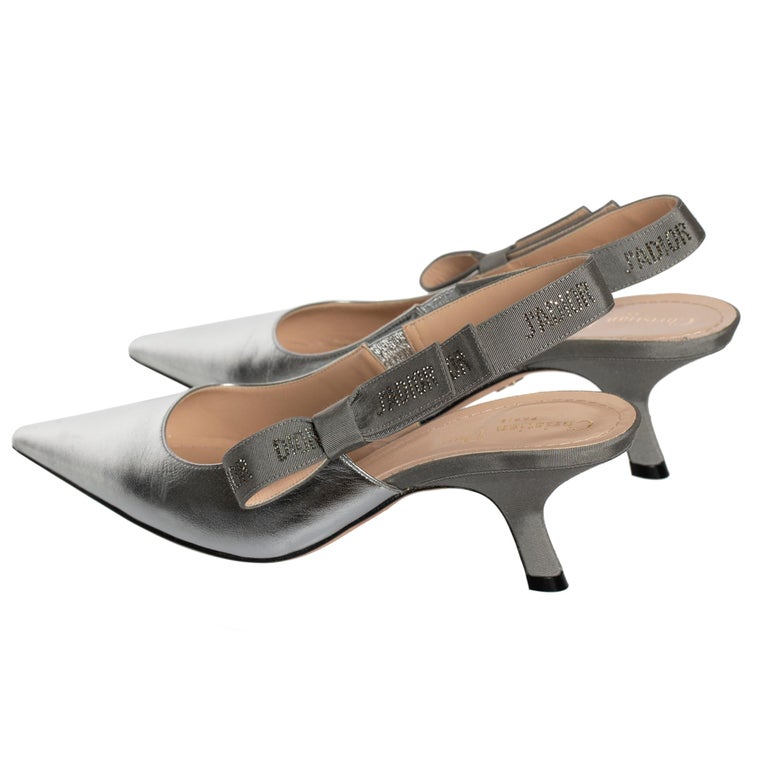 Christian Dior Pointed Metallic Silver Slingback Kitten Heel 39.5 FR ...