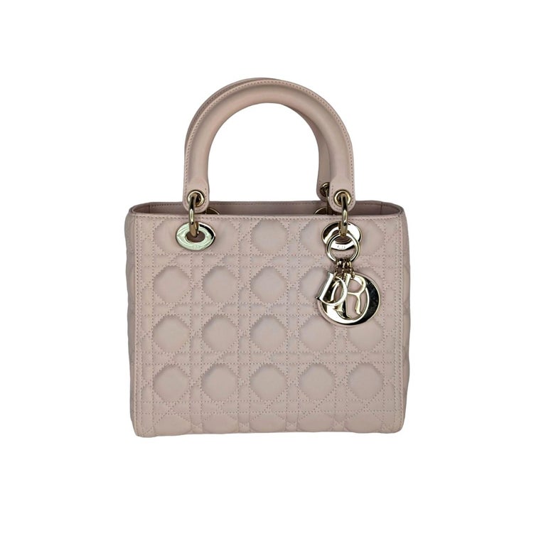 Christian Dior Powder Pink Cannage Lambskin Medium Lady Dior For Sale ...