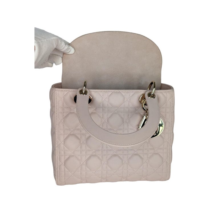 Christian Dior Powder Pink Cannage Lambskin Medium Lady Dior For Sale ...