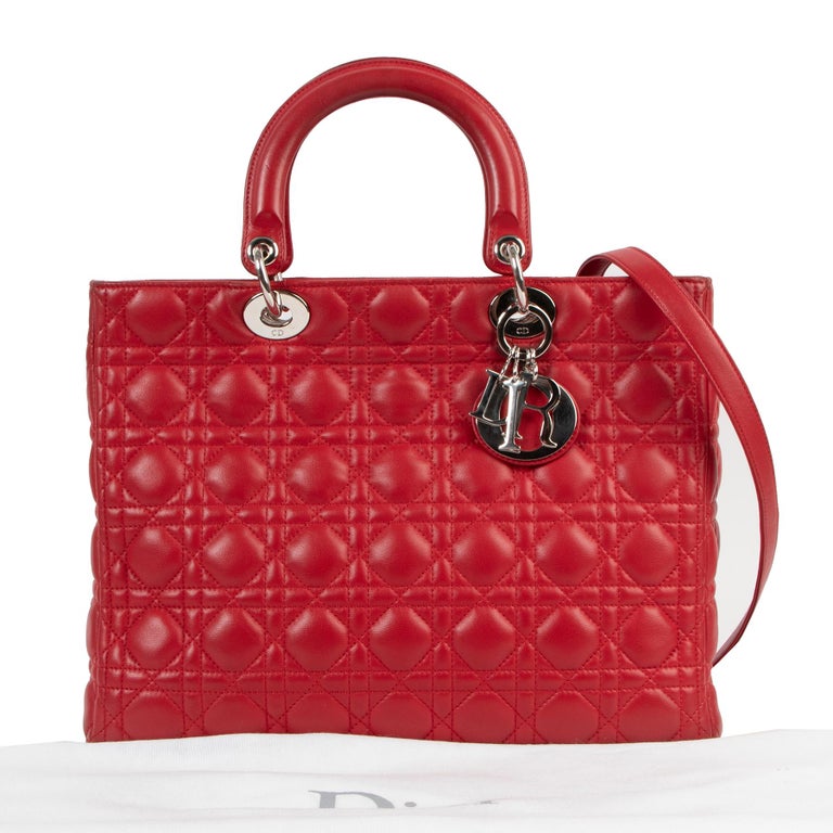 Christian Dior Raspberry Lady Dior Large Cannage Lambskin Bag For Sale ...
