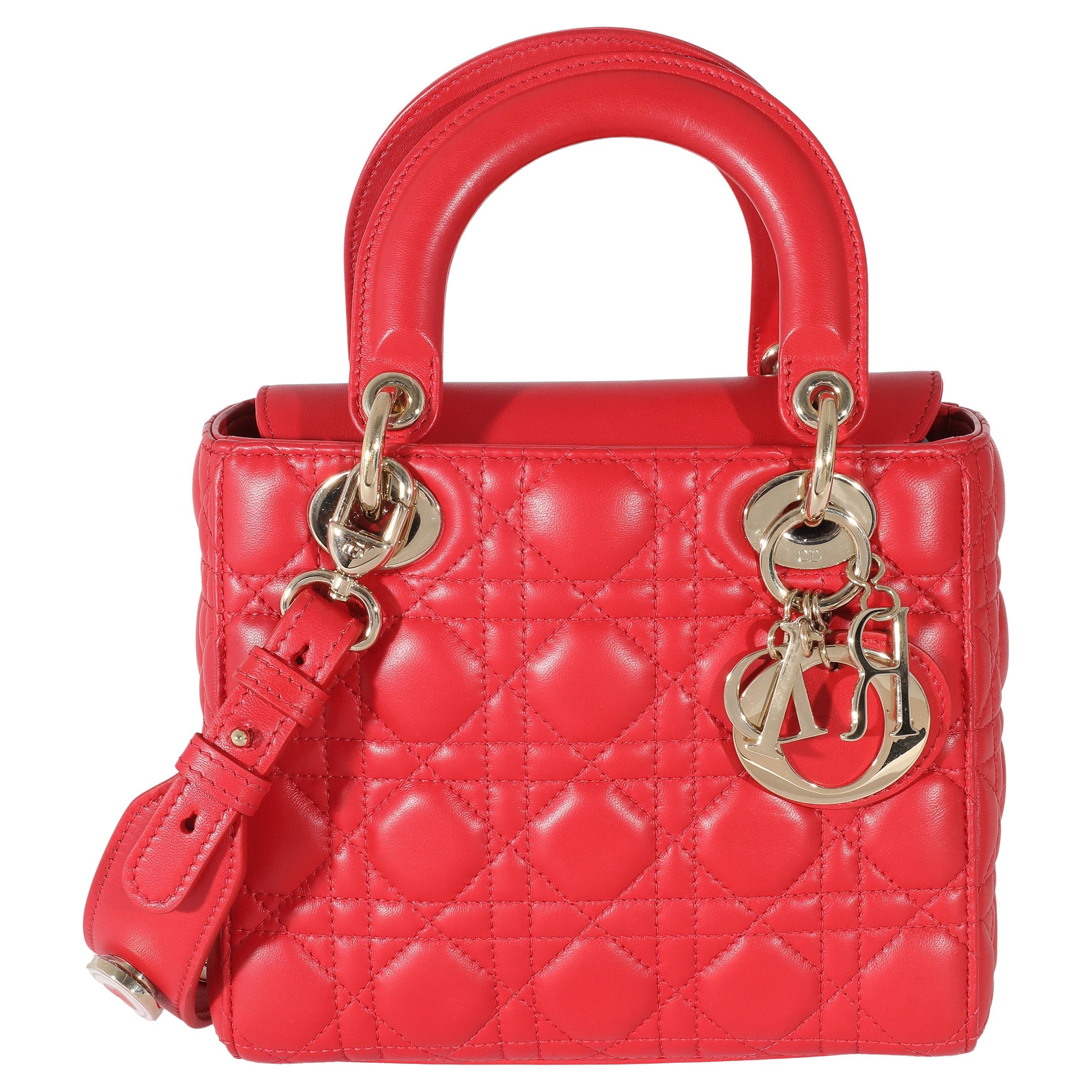Christian Dior Red Cannage Lambskin Lucky Badges Small My Lady Dior Bag ...