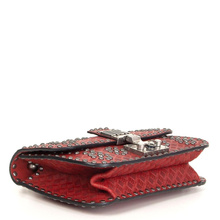 CHRISTIAN DIOR red Embossed leather STUDDED DIORADDICT Flap Shoulder ...