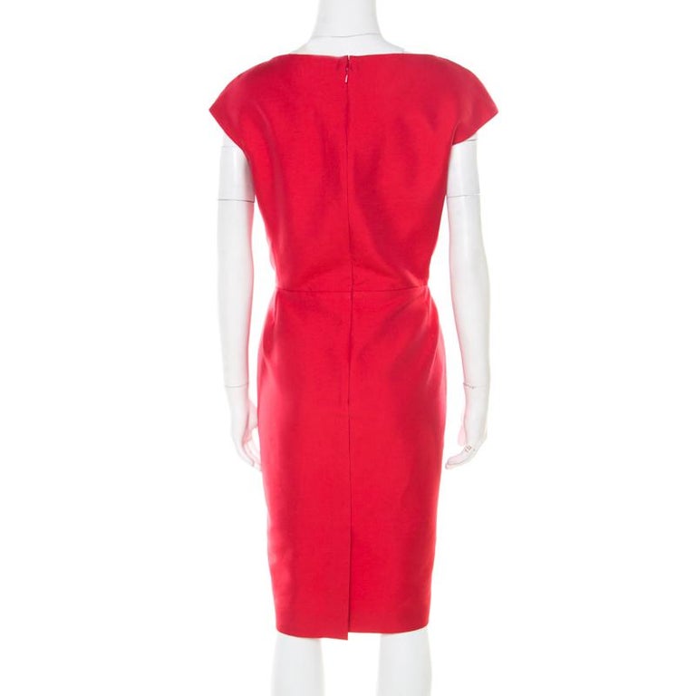 Christian Dior Rouge Red Cotton Silk Pleated Bodice Sleeveless Sheath ...