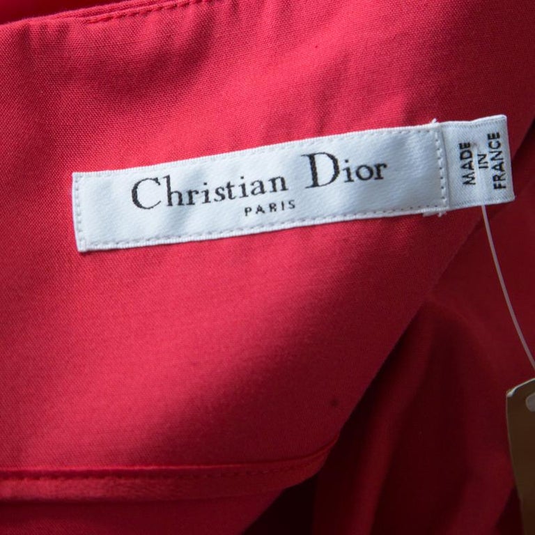 Christian Dior Rouge Red Cotton Silk Pleated Bodice Sleeveless Sheath ...