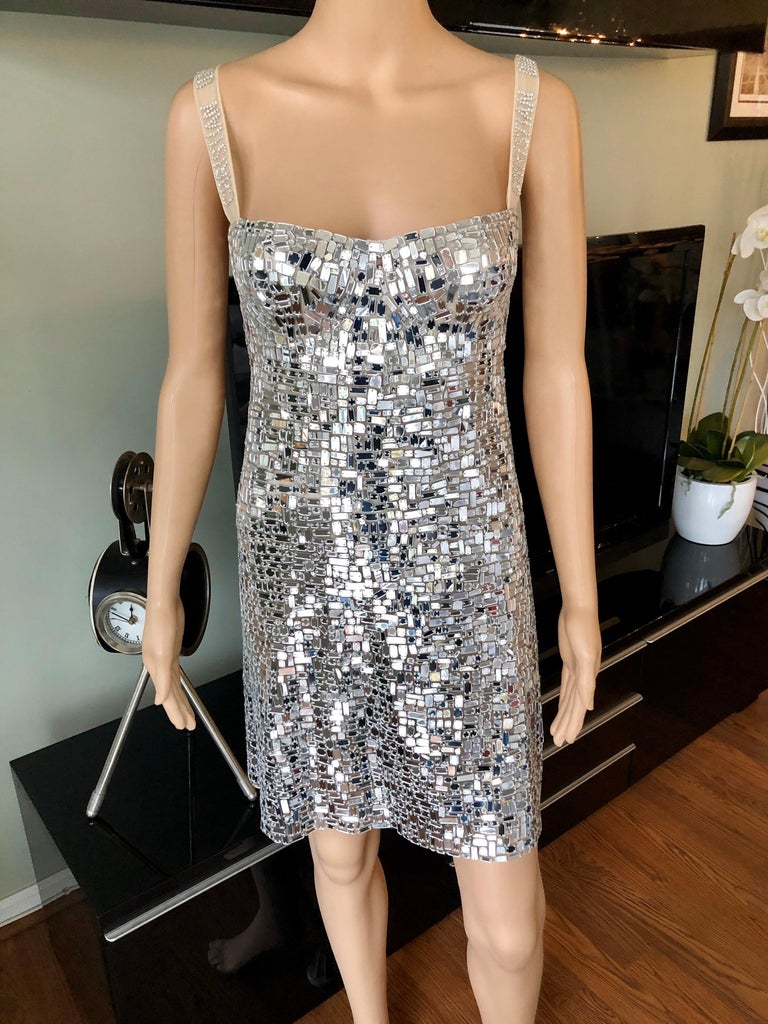 Christian Dior Runway Embellished Logo Silver Mini Dress at 1stDibs ...