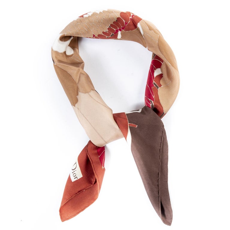 Christian Dior Rust Flower Silk Scarf For Sale at 1stDibs