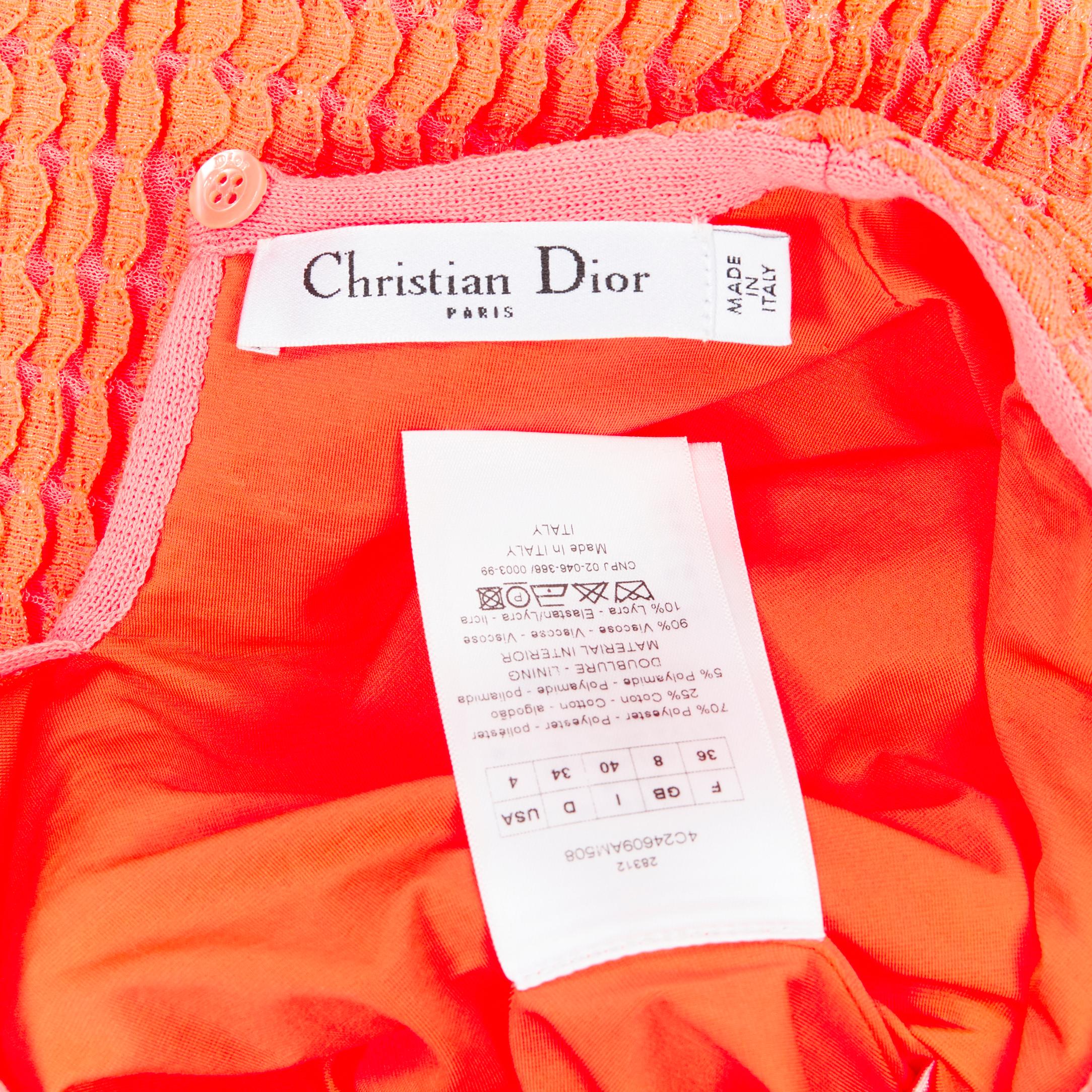 CHRISTIAN DIOR shocking neon pink scallop textured knitted fit flare ...