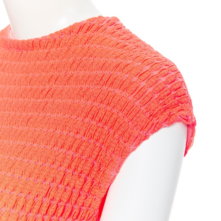 CHRISTIAN DIOR shocking neon pink scallop textured knitted fit flare ...