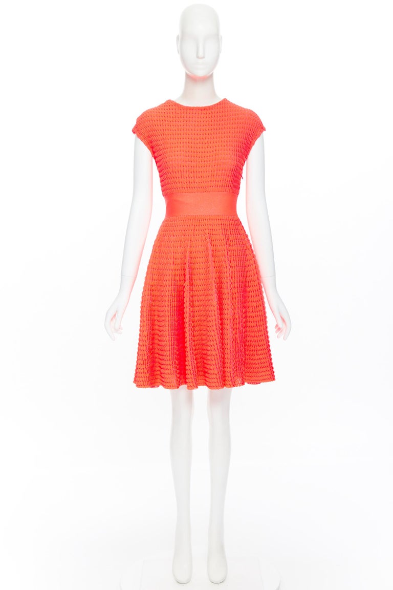 CHRISTIAN DIOR shocking neon pink scallop textured knitted fit flare ...