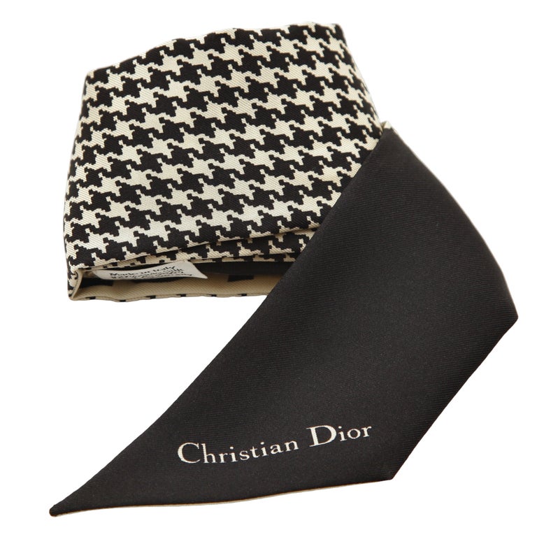 CHRISTIAN DIOR Silk Houndstooth Mitzah Twilly Scarf Black Off White 30 ...
