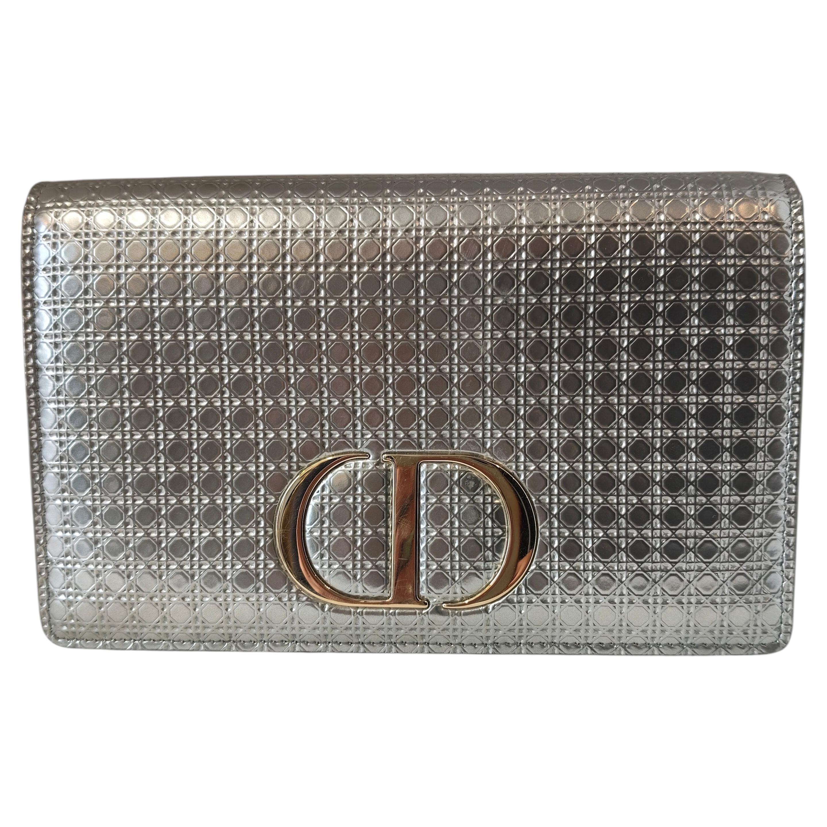 DIOR Diorama Chain Bag Shoulder Bag Silver Metallic Leather Flap For ...