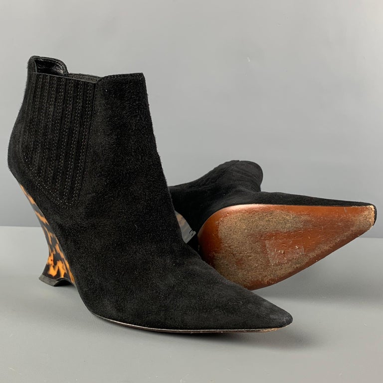CHRISTIAN DIOR Size 7.5 Black Tortoise Shell Suede Animal Print Wedge ...
