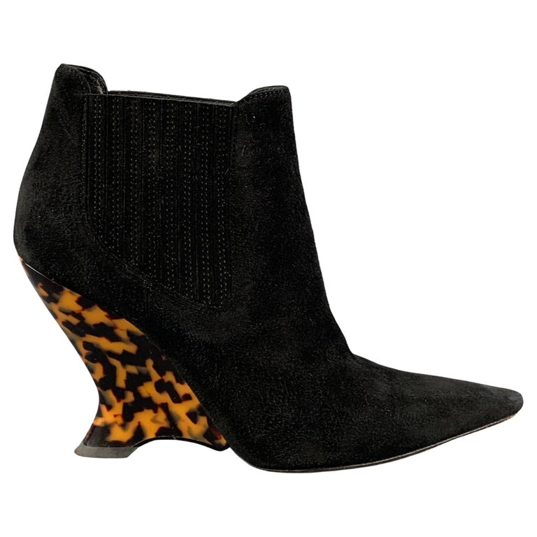 CHRISTIAN DIOR Size 7.5 Black Tortoise Shell Suede Animal Print Wedge ...