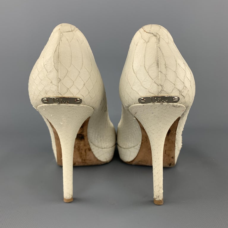 CHRISTIAN DIOR Size 9 Cream Snake Skin Peep Toe Platform Pumps For Sale ...