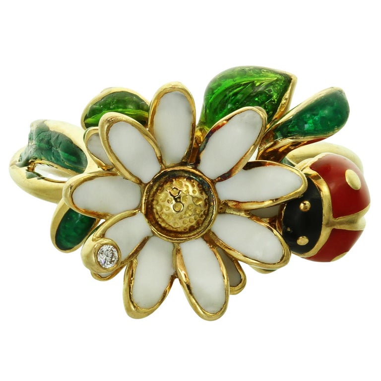 Christian Dior Small Diorette Diamond Enamel Lacquer 18k Yellow Gold ...