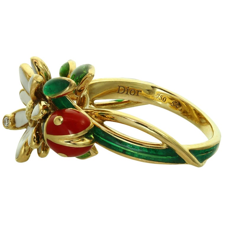 Christian Dior Small Diorette Diamond Enamel Lacquer 18k Yellow Gold ...