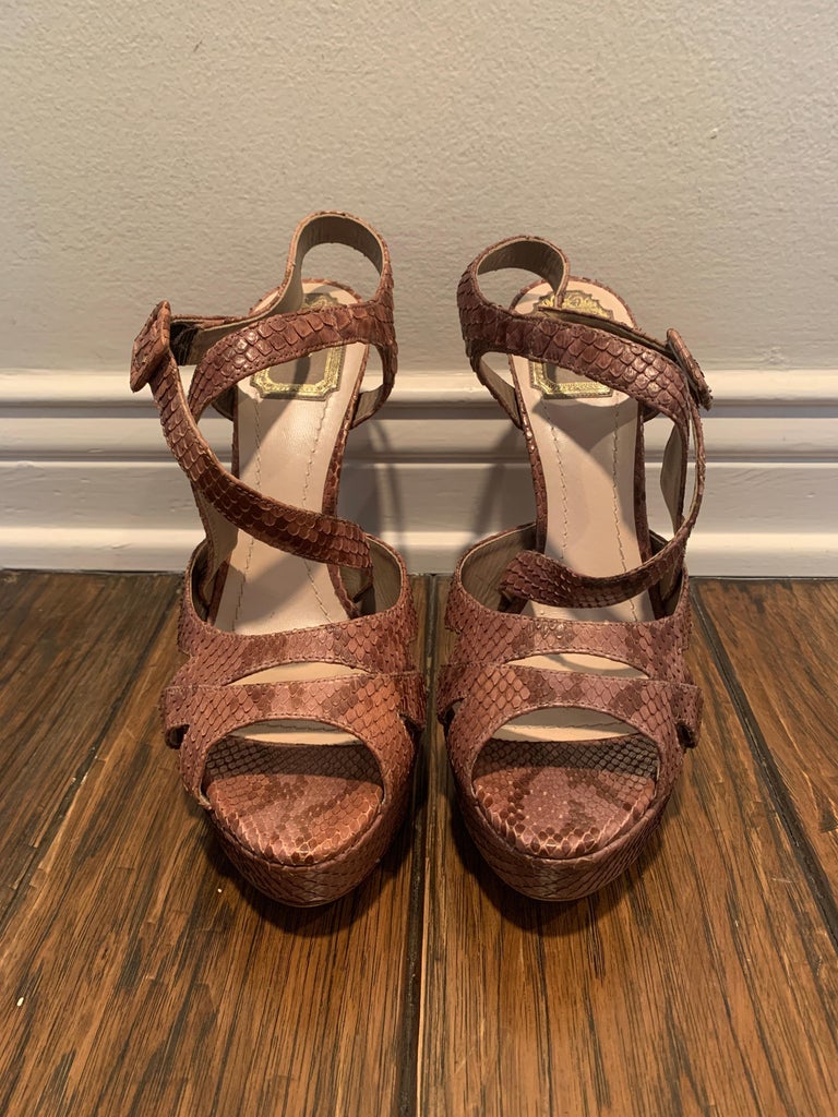 Christian Dior Snake Skin Brown Cross Strap Platforms Size 40 For Sale ...