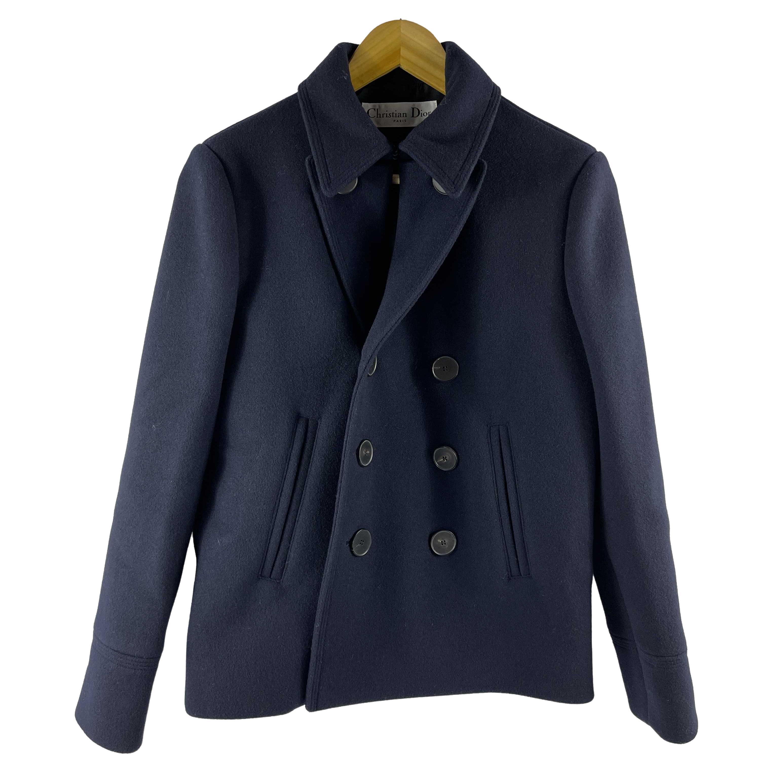 Christian Dior Solid Button Navy Wool Peacoat Jacket 36 US 4 For Sale ...